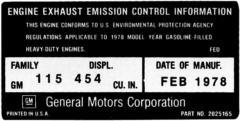 1978 All Makes All Models Parts | DC1027 | 1978 GM Truck 454 Emission ...