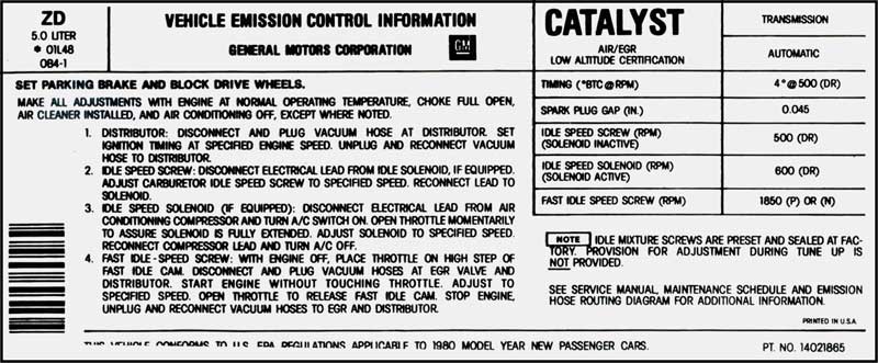 1980 All Makes All Models Parts | DC1037 | 1980 305-4V with Auto Trans ...