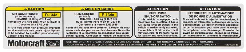 1996 All Makes All Models Parts | 87L301 | DECALS, 1996 4.6 A/C charge ...
